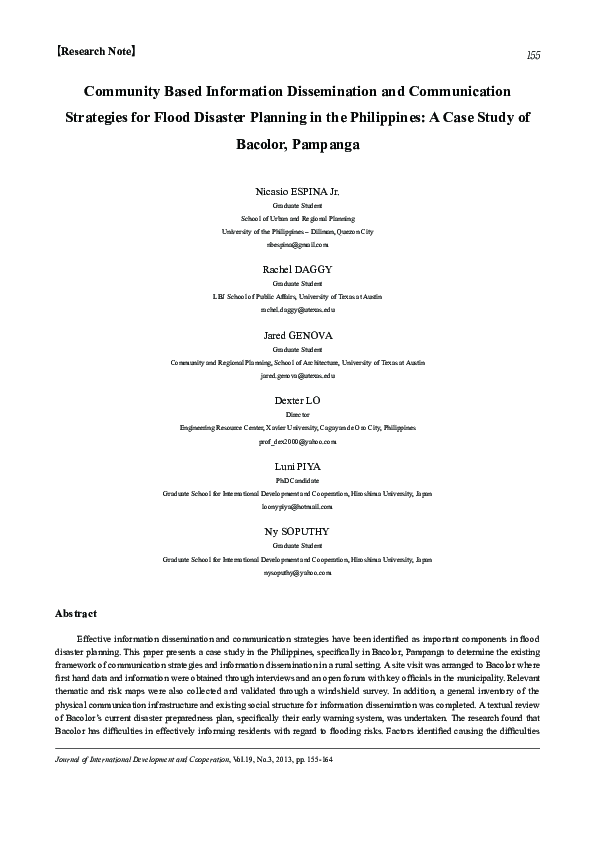 (PDF) Community Based Information Dissemination and Communication Strategies for Flood Disaster ...