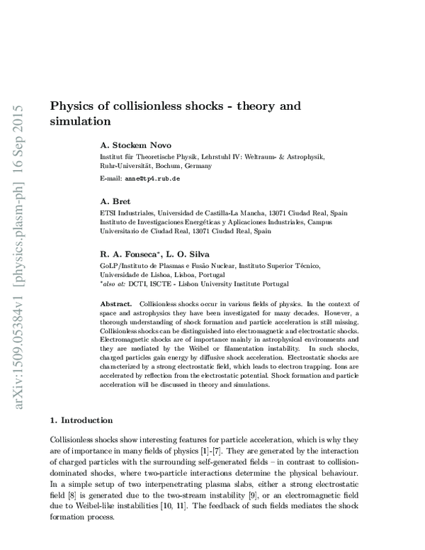 (PDF) Physics of collisionless shocks: theory and simulation