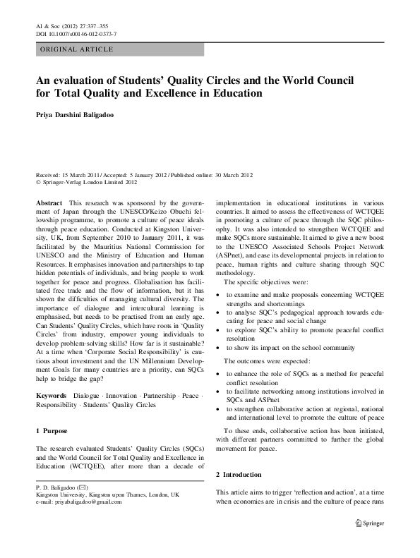 (PDF) An evaluation of Students’ Quality Circles and the World Council ...