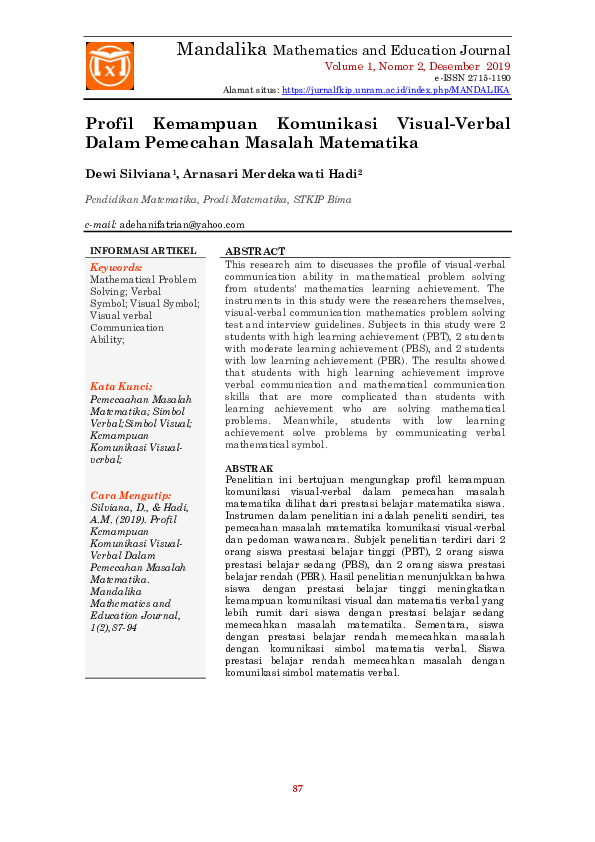 (PDF) Profil Kemampuan Komunikasi Visual-Verbal Dalam Pemecahan Masalah Matematika