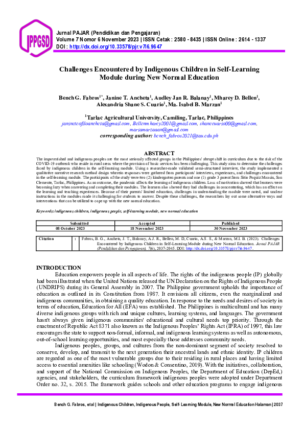 (PDF) Challenges Encountered by Indigenous Children in Self-Learning ...