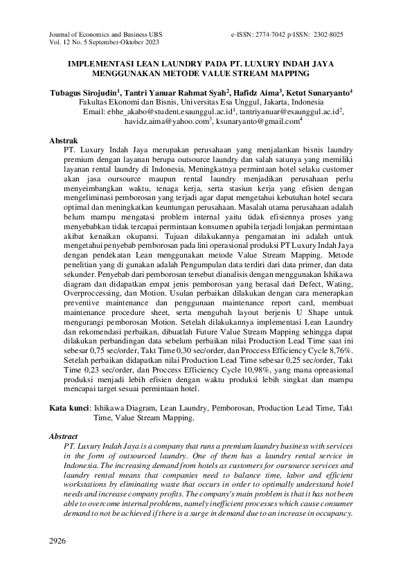 (PDF) Implementasi Lean Laundry pada PT. Luxury Indah Jaya Menggunakan ...
