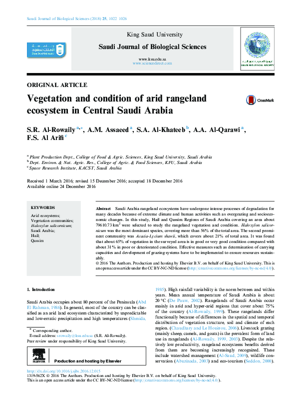 (PDF) Vegetation and condition of arid rangeland ecosystem in Central ...