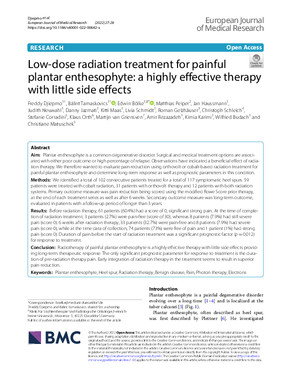 (PDF) Low-dose radiation treatment for painful plantar enthesophyte: a ...