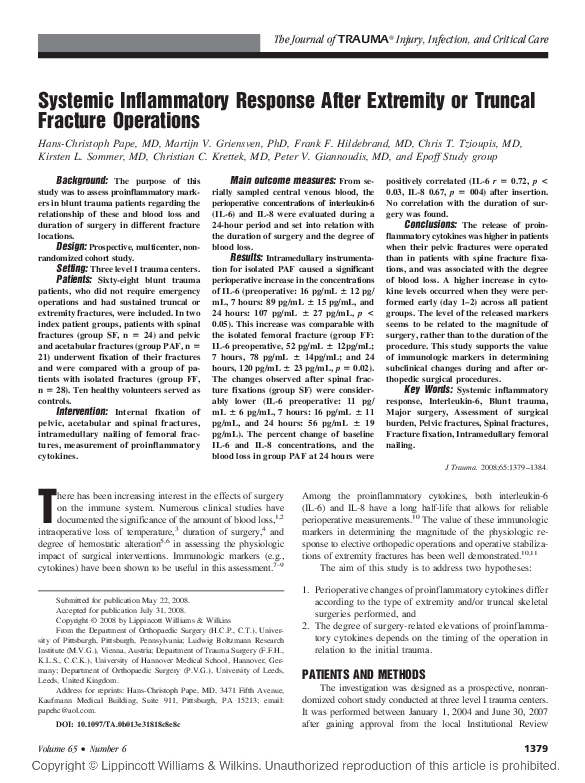 (PDF) Systemic Inflammatory Response After Extremity or Truncal ...