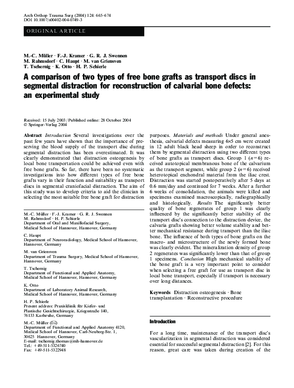 (PDF) A comparison of two types of free bone grafts as transport discs ...