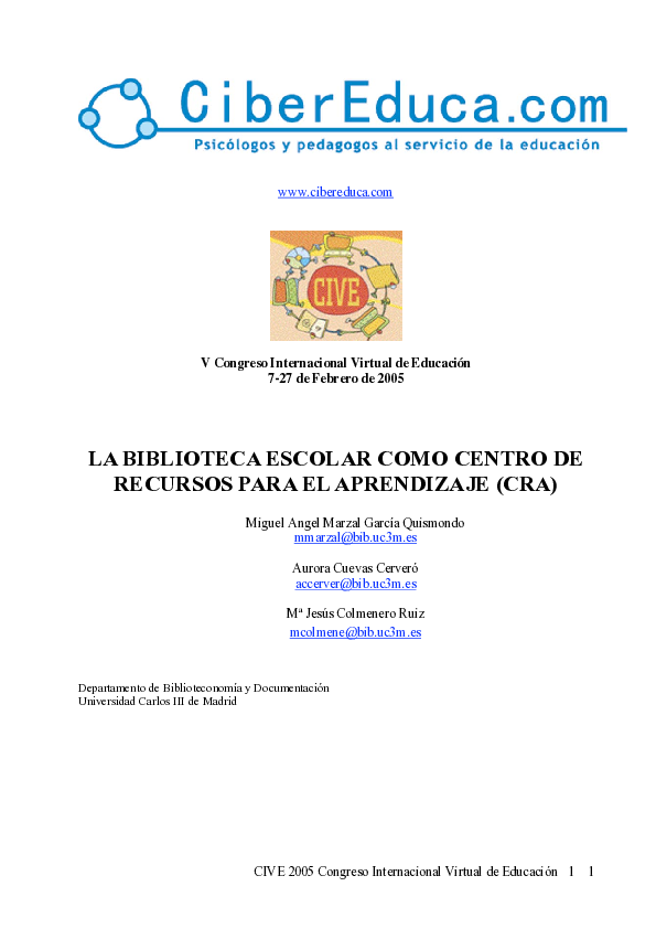(PDF) La biblioteca escolar como centro de recursos para el aprendizaje ...