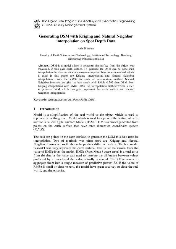 (PDF) Comparison of DSM from Kriging and Natural Neighbor interpolation Methods on Bathymetric ...
