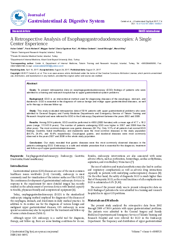 (PDF) A Retrospective Analysis of Esophagogastroduodenoscopies: A ...