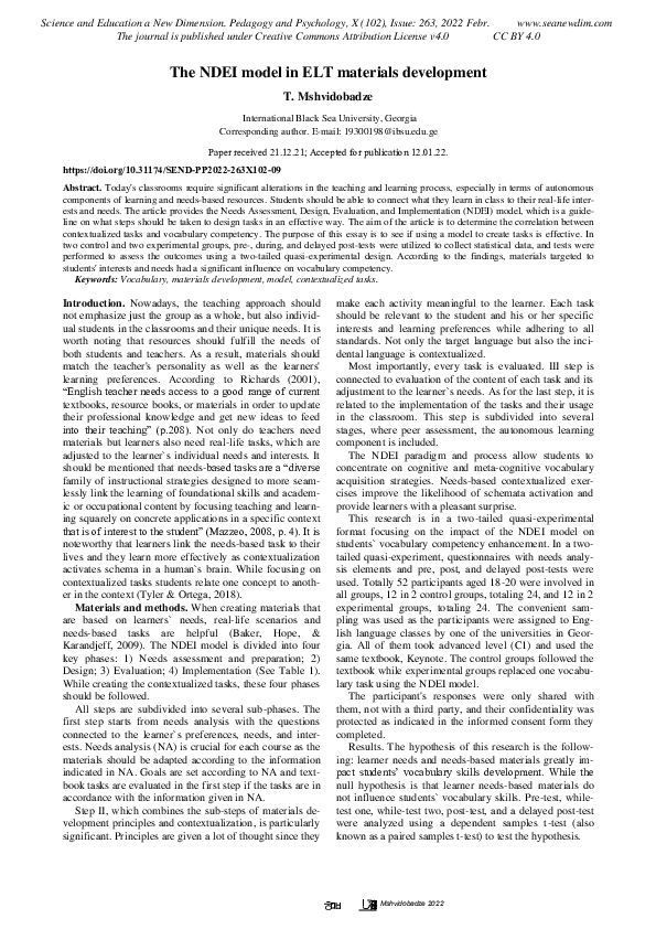 (PDF) The NDEI model in ELT materials development