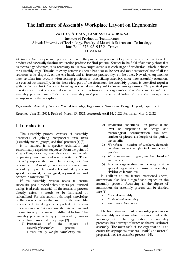(PDF) The Influence of Assembly Workplace Layout on Ergonomics