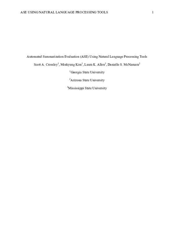 (PDF) Automated Summarization Evaluation (ASE) Using Natural Language ... (PDF) Automated Summarization Evaluation (ASE) Using Natural Language ...