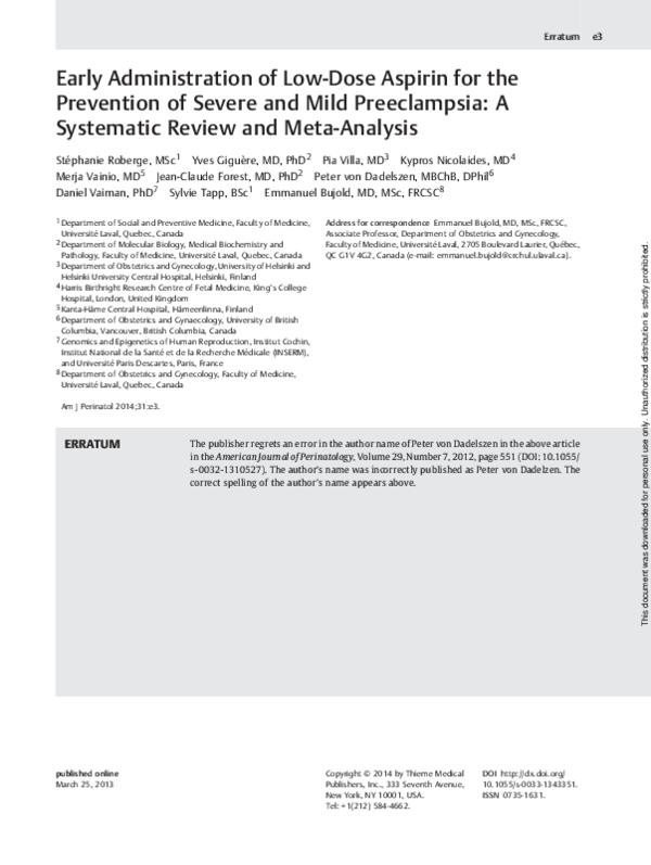 (PDF) Early Administration of Low-Dose Aspirin for the Prevention of ...