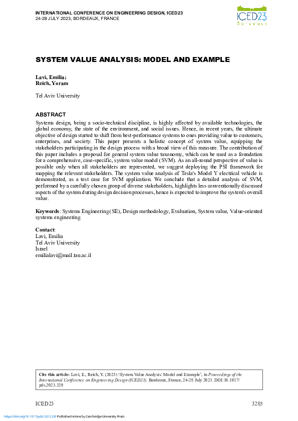 (PDF) System Value Analysis: Model and Example