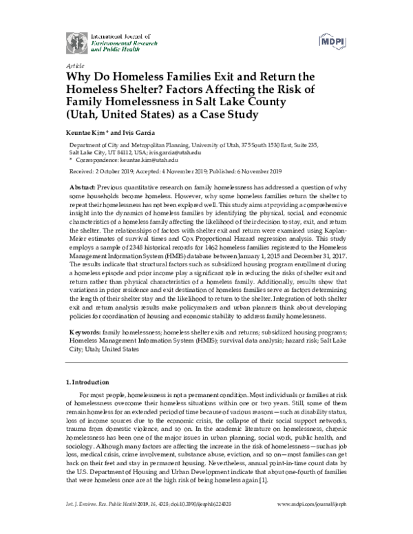 (PDF) Why Do Homeless Families Exit and Return the Homeless Shelter ...
