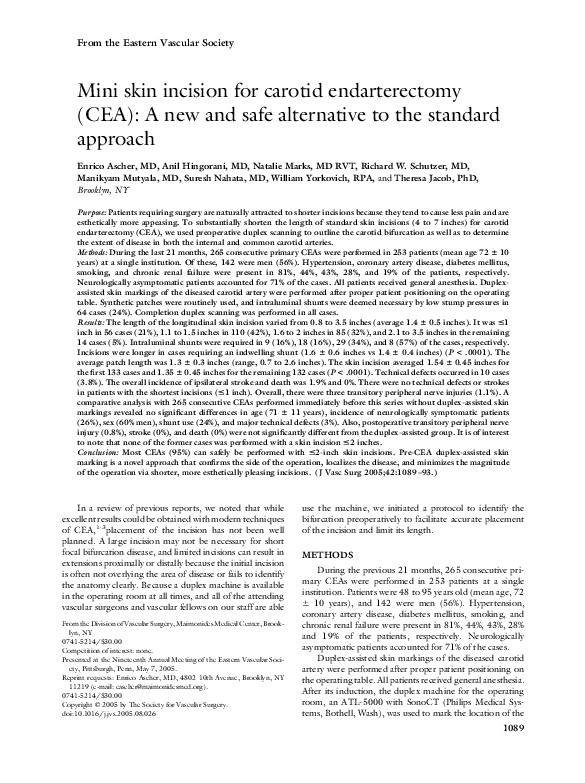 (PDF) Mini skin incision for carotid endarterectomy (CEA): A new and ...