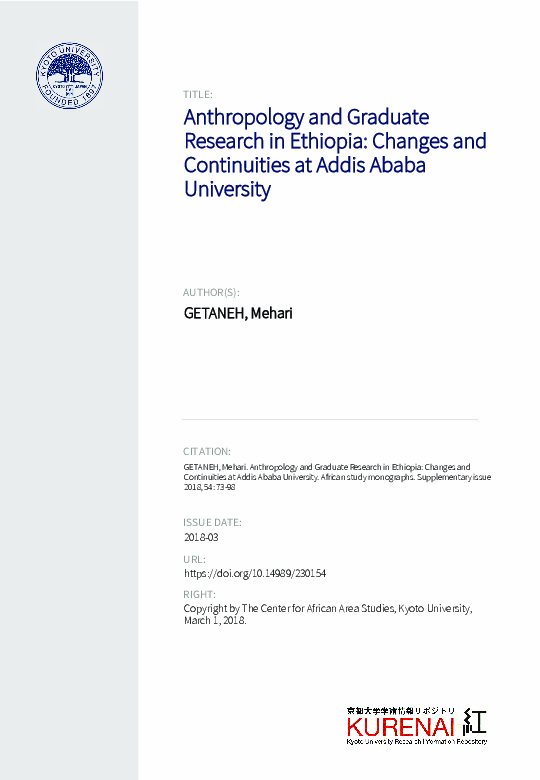 (PDF) Anthropology and Graduate Research in Ethiopia: Changes and ...