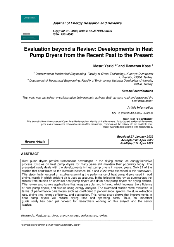 (PDF) Evaluation beyond a Review: Developments in Heat Pump Dryers from the Recent Past to the ...