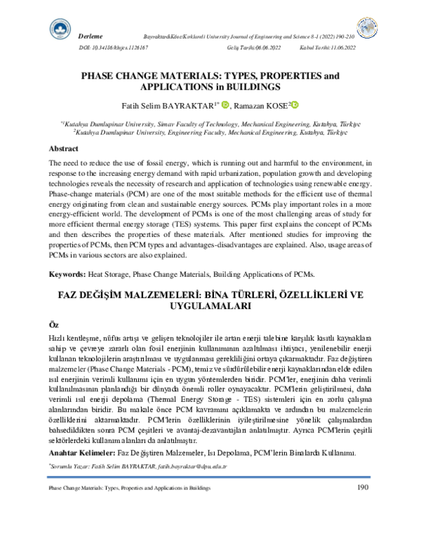 (PDF) PHASE CHANGE MATERIALS: TYPES, PROPERTIES and APPLICATIONS in ...
