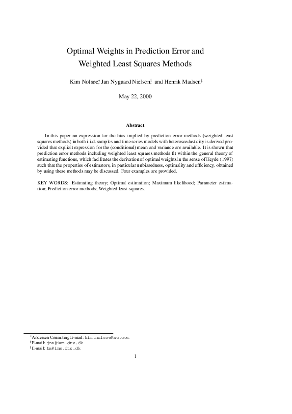 (PDF) Optimal Weights in Prediction Error and Weighted Least Squares ...
