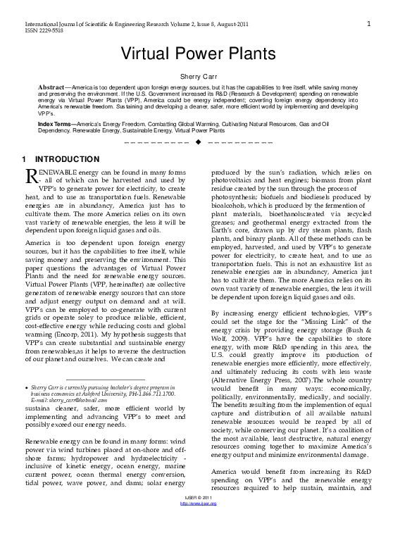 (PDF) Virtual Power Plants Virtual power plant