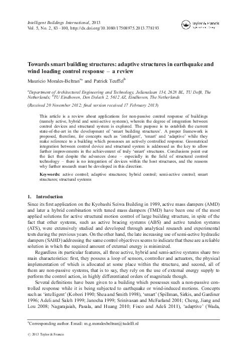 (PDF) Towards smart building structures: adaptive structures in earthquake and wind loading ...