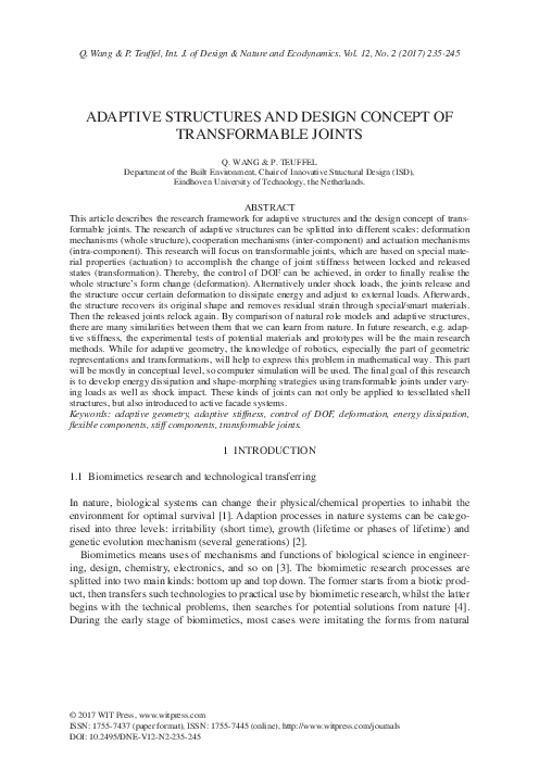 (PDF) Adaptive structures and design concept of transformable joints