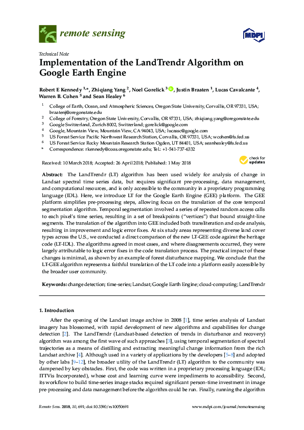 (PDF) Implementation of the LandTrendr Algorithm on Google Earth Engine