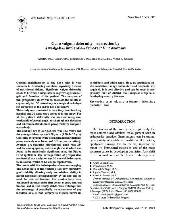 (PDF) Genu valgum deformity - correction by a wedgeless implantless ...