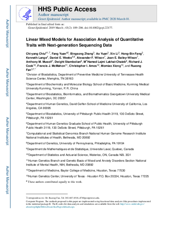 (PDF) Linear mixed models for association analysis of quantitative ...