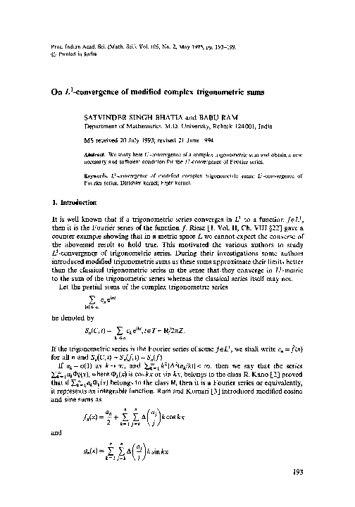 (PDF) OnL 1-convergence of modified complex trigonometric sums