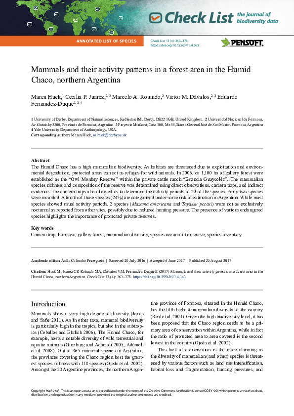 (PDF) Mammals and their activity patterns in a forest area in the Humid ...