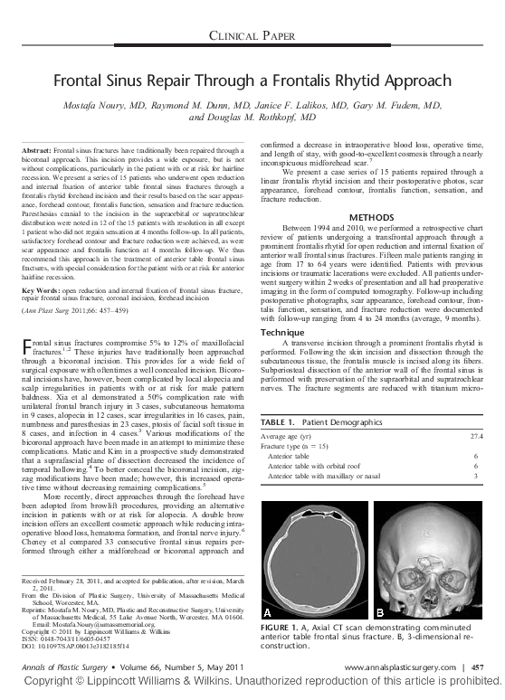 (PDF) Frontal Sinus Repair Through a Frontalis Rhytid Approach