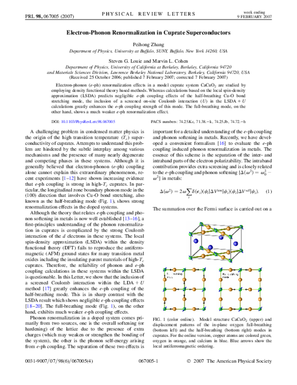 (PDF) Electron-Phonon Renormalization in Cuprate Superconductors | Peihong Zhang - Academia.edu