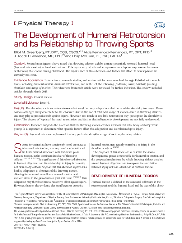 (PDF) The Development of Humeral Retrotorsion and Its Relationship to ...