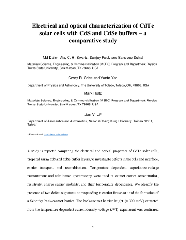 (PDF) Electrical and optical characterization of CdTe solar cells with ...