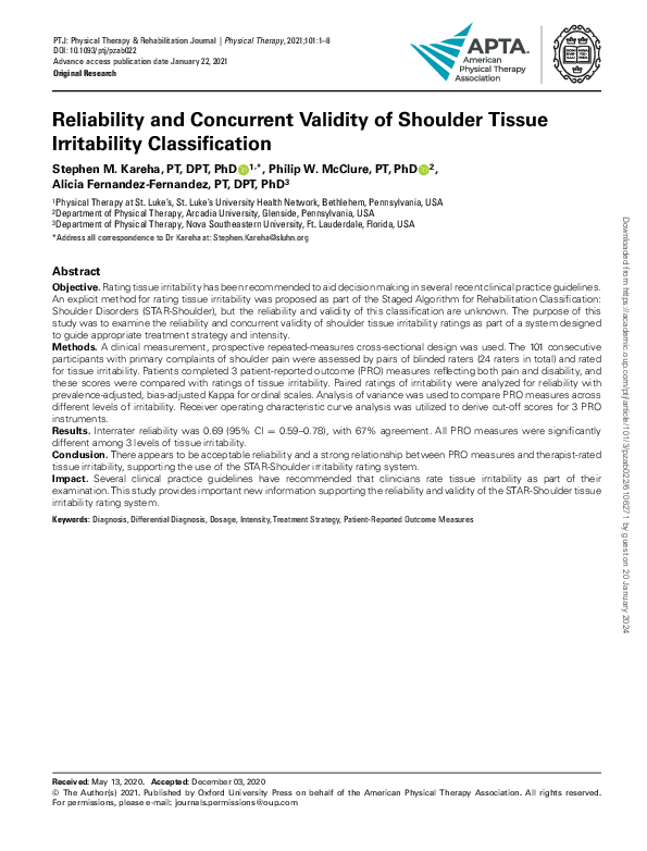 (PDF) Reliability and Concurrent Validity of Shoulder Tissue ...