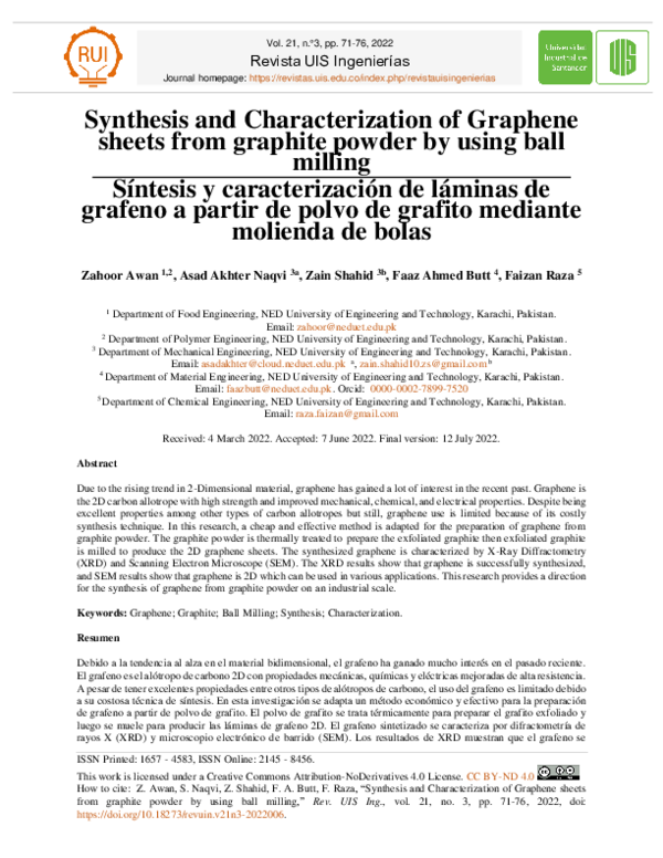 (PDF) Synthesis and Characterization of Graphene sheets from graphite ...