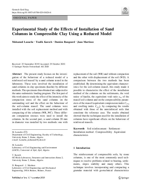 (PDF) Experimental Study of the Effects of Installation of Sand Columns ...