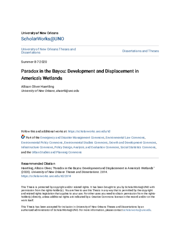 (PDF) Paradox in the Bayou: Development and Displacement in America’s ...