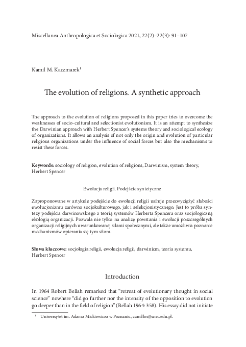 (PDF) The evolution of religions A synthetic approach