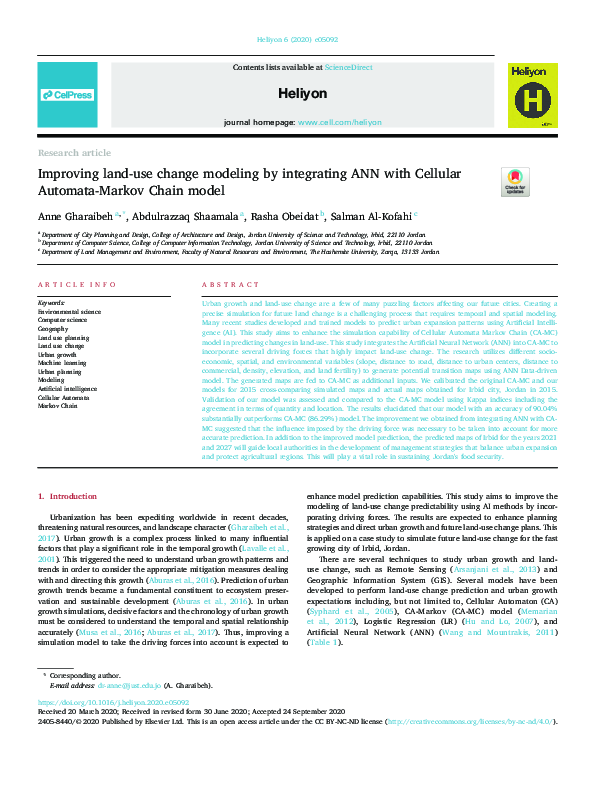 (PDF) Improving land-use change modeling by integrating ANN with Cellular Automata-Markov Chain ...