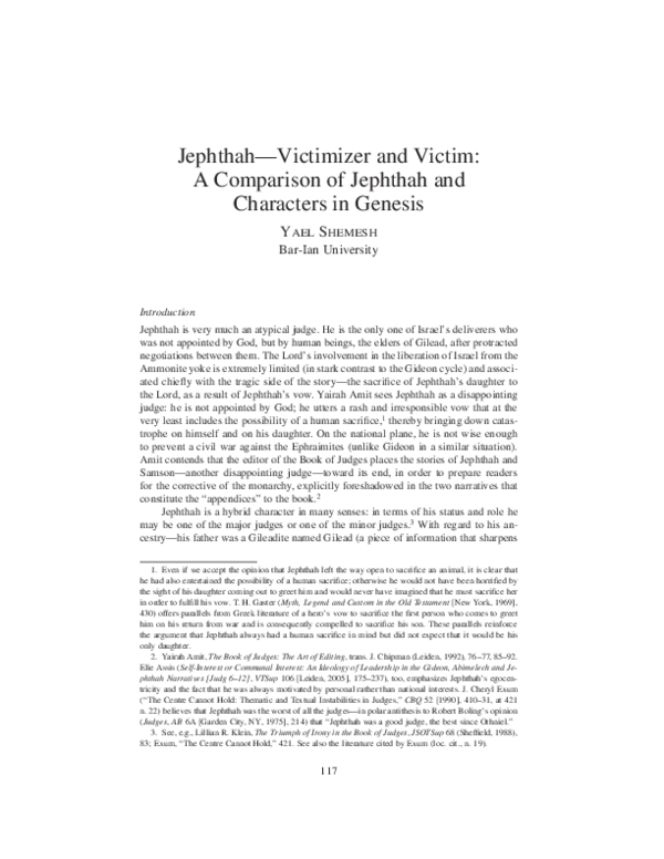 (PDF) Jephthah—Victimizer and Victim: A Comparison of Jephthah and ...