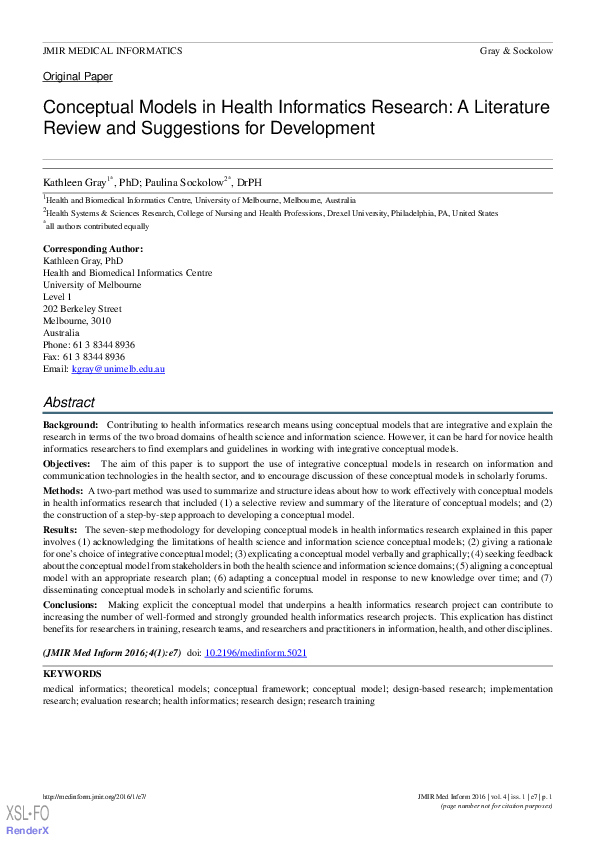 (PDF) Conceptual Models in Health Informatics Research: A Literature ...