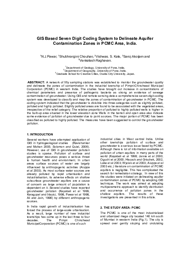 (PDF) GIS Based Seven Digit Coding System to Delineate Aquifer Contamination Zones in PCMC Area ...