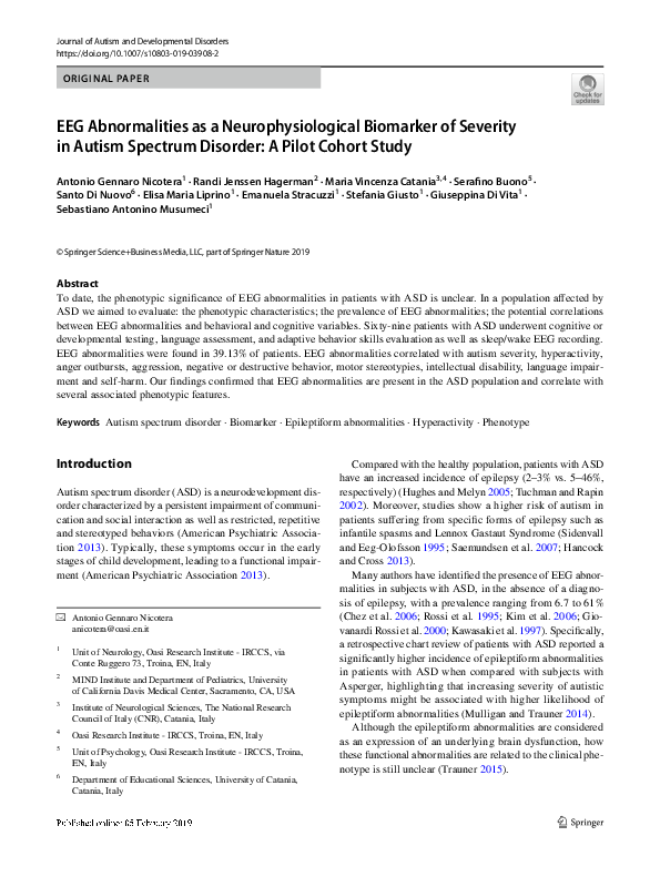 Pdf Eeg Abnormalities As A Neurophysiological Biomarker Of Severity In Autism Spectrum