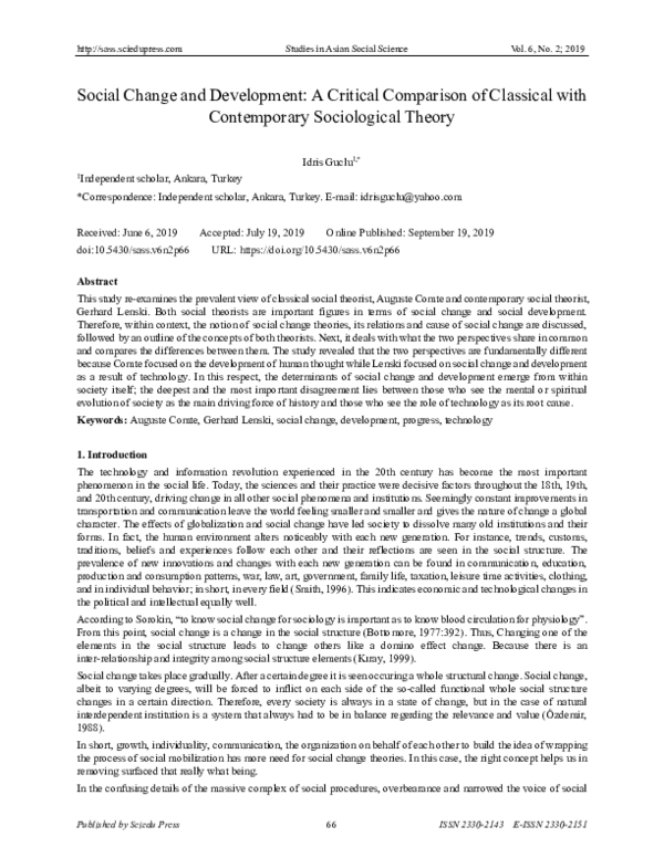 (PDF) Social Change and Development: A Critical Comparison of Classical ...