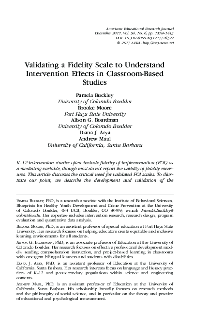(PDF) Validating a Fidelity Scale to Understand Intervention Effects in ...