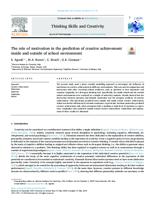 (PDF) The role of motivation in the prediction of creative achievement ...