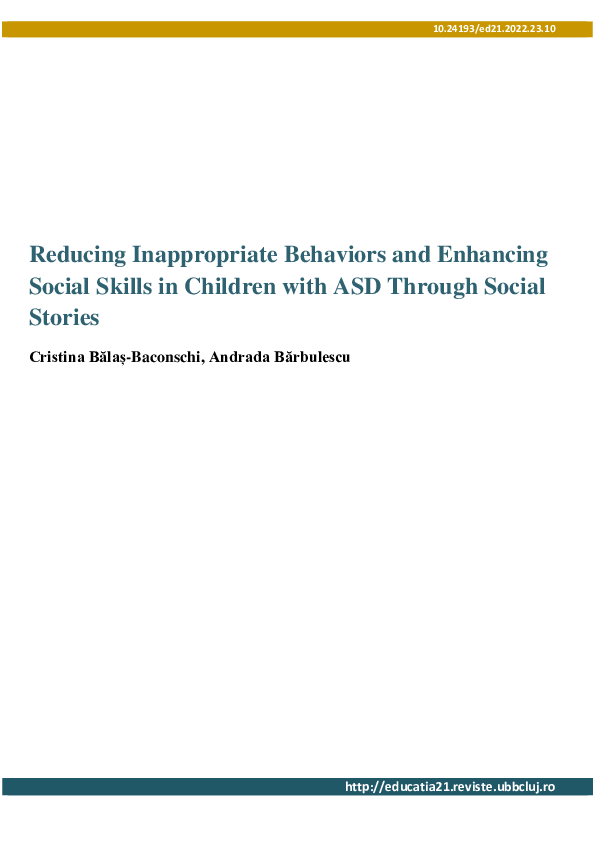 (PDF) Reducing Inappropriate Behaviors and Enhancing Social Skills in ...